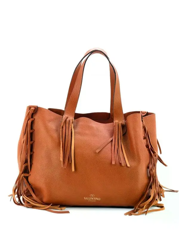 Valentino Garavani C-rockee Fringe Leather Medium Tote Bag - Brown