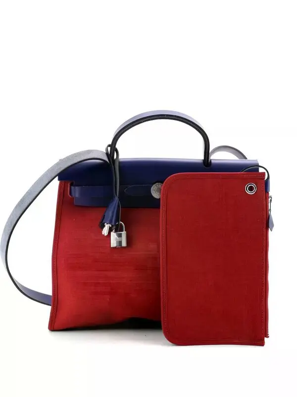 Hermès Herbag Zip Leather And Toile 31 Shoulder Bag - Blue