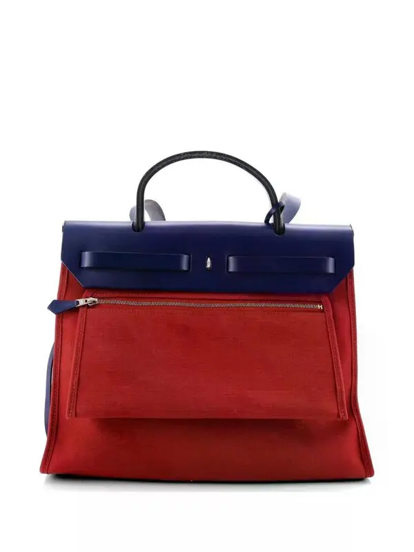 Hermès Herbag Zip Leather And Toile 31 Shoulder Bag - Blue
