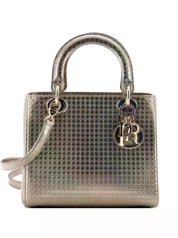 Dior Lady Bag Micro Cannage Metallic Calfskin Medium Satchel - Gold