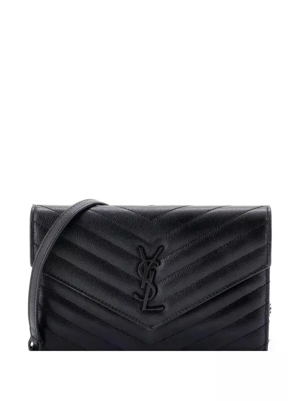 Saint Laurent Classic Monogram Wallet On Chain Matelasse Chevron Leather Small Crossbody Bag - Black