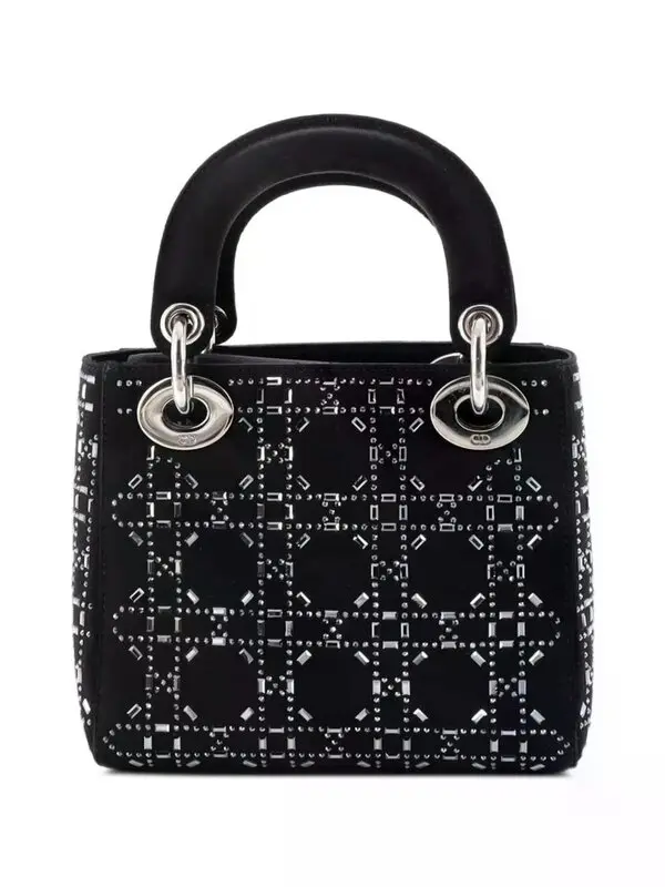 Dior Lady Crystal Embellished Cannage Quilt Mini Satchel - Black