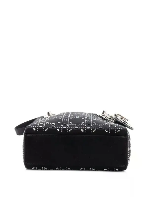 Dior Lady Crystal Embellished Cannage Quilt Mini Satchel - Black