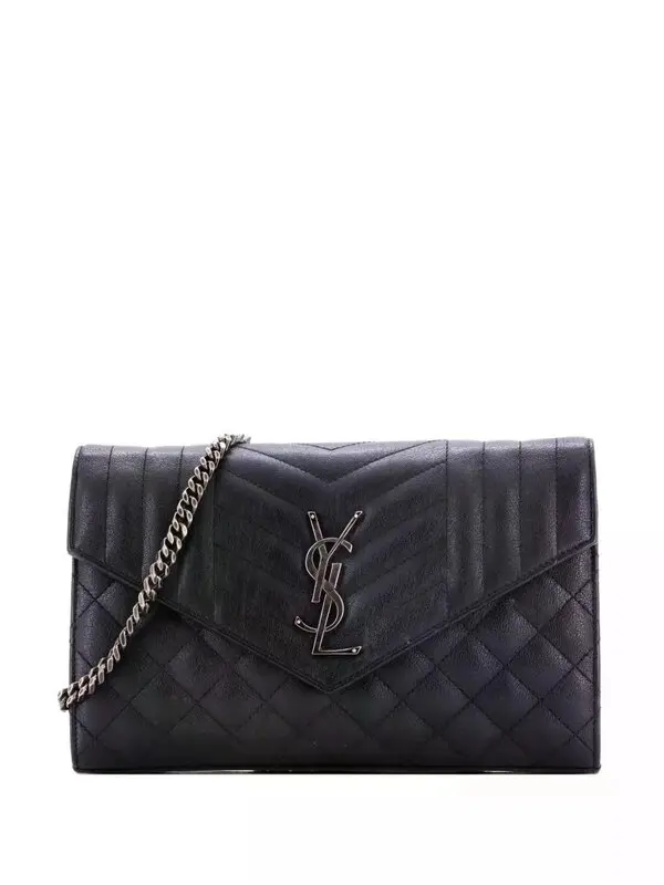 Saint Laurent Classic Monogram Chain Wallet Mixed Matelasse Leather Medium Crossbody Bag - Black