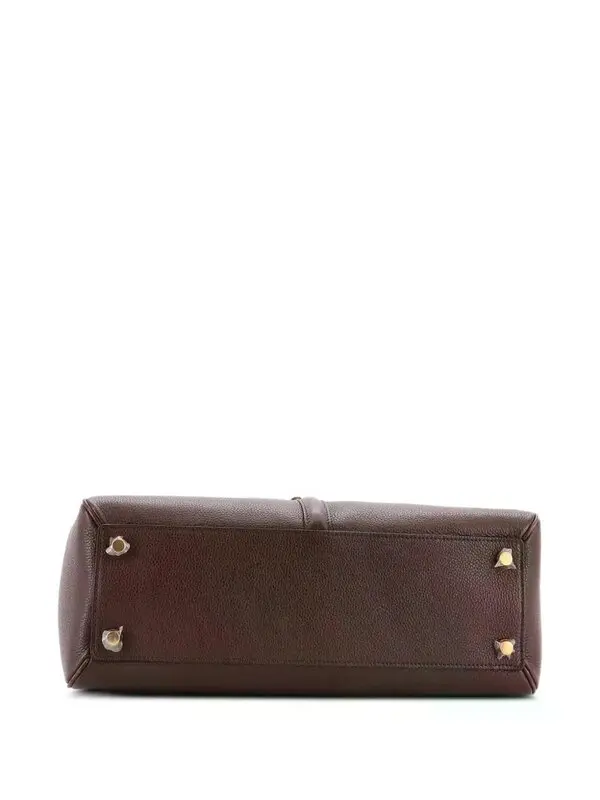 Celine 16 Top Handle Medium Shoulder Bag In Grained Calfskin - Brown