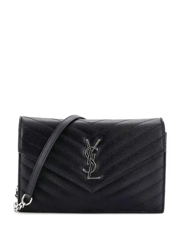 Saint Laurent Classic Monogram Wallet On Chain Matelasse Chevron Leather Small Crossbody Bag - Black