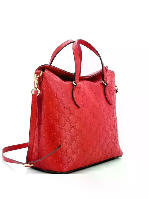 Gucci Signature Fold Over Tote Guccissima Leather Medium Satchel - Red