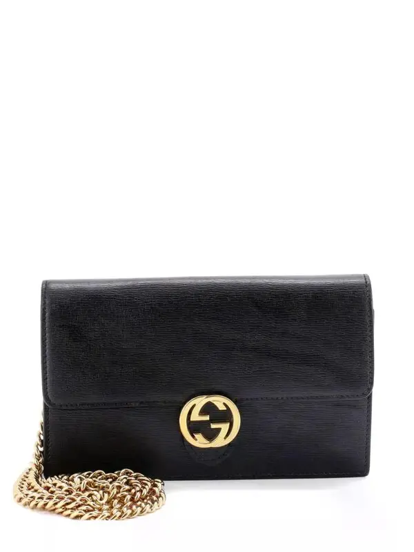 Gucci Interlocking Wallet On Chain Leather Crossbody Bag - Black