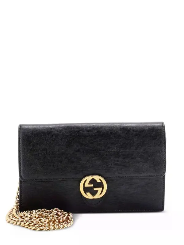 Gucci Interlocking Wallet On Chain Leather Crossbody Bag - Black