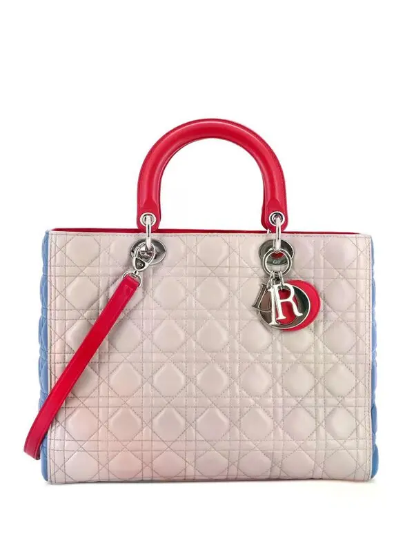Dior Tricolor Lady Large Shoulder Bag Cannage Quilt Leather - Blue