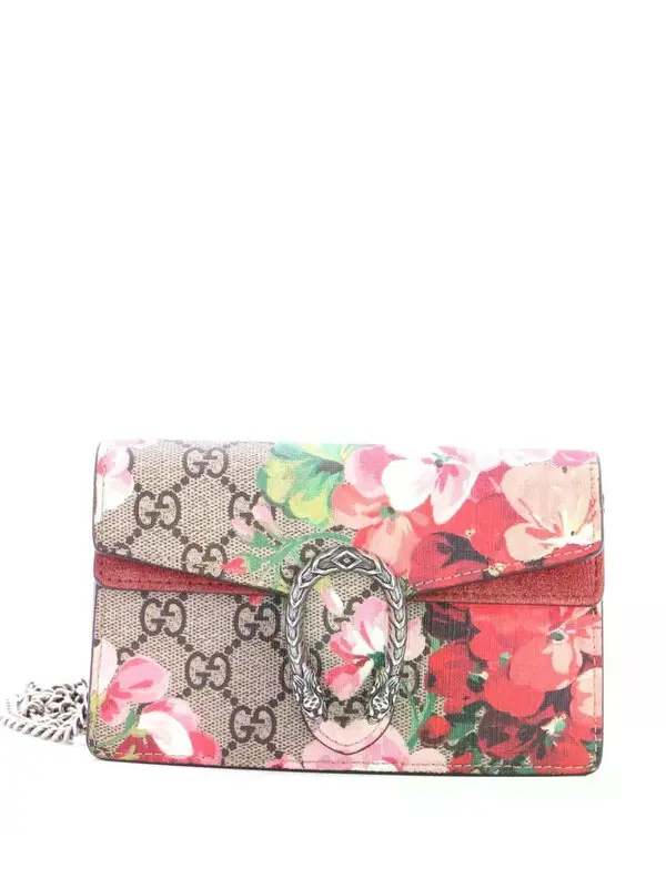Gucci Dionysus Blooms Print Gg Coated Canvas Super Mini Crossbody Bag - Brown