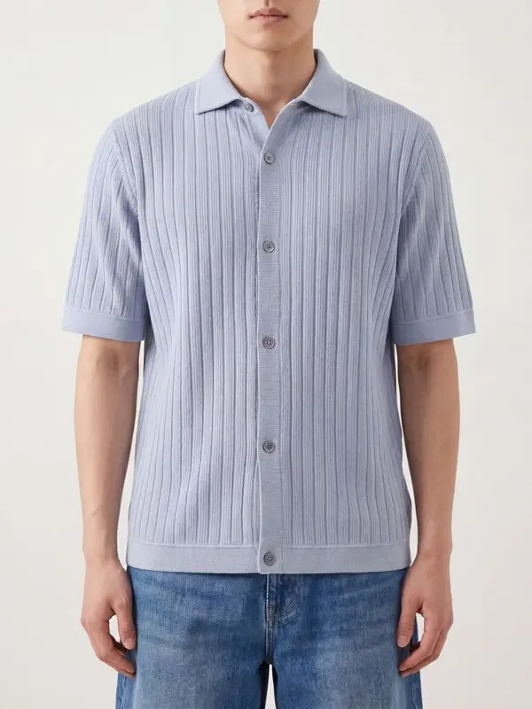LARDINI Ribbed Knit Short Sleeve Polo - Grey
