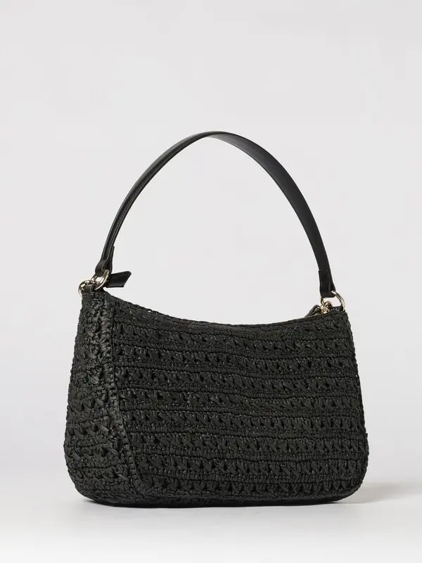 TWINSET Liliana Crochet Raffia Shoulder Bag With Mesh Appliqués - Black