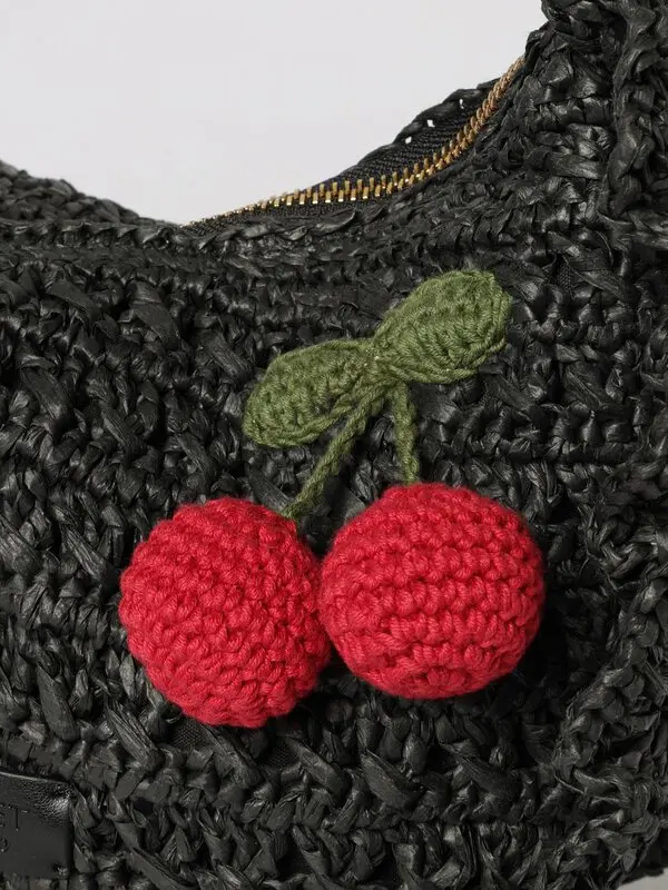TWINSET Crocheted Cherry Embellished Raffia Shoulder Bag
