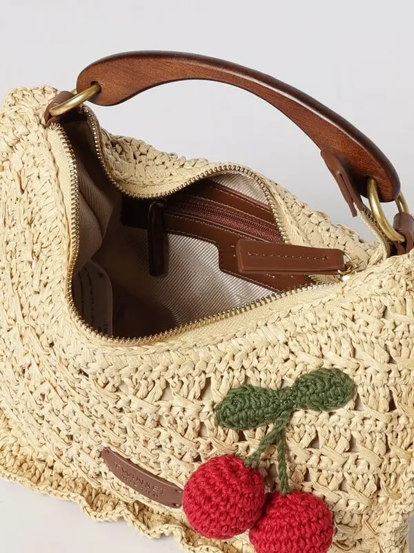 TWINSET Crochet Raffia Bag With Embroidery