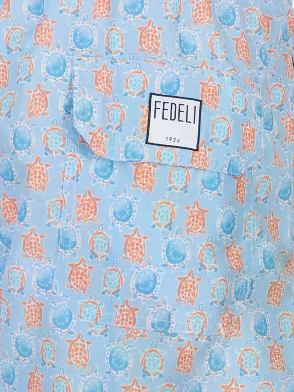 Fedeli Turtle-print Swim Shorts - Blue