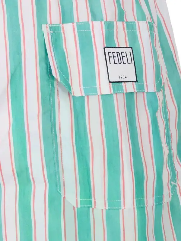 Fedeli Striped Drawstring Swim Shorts - Green