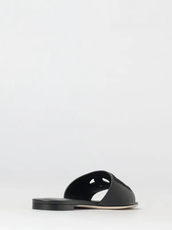 Dolce & Gabbana Grained Leather Sliders With Rhinestone Dg Monogram - Black