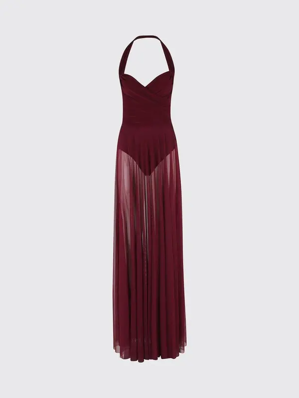 Norma Kamali Halterneck Maxi Dress With Draped Bodice And Sheer Skirt