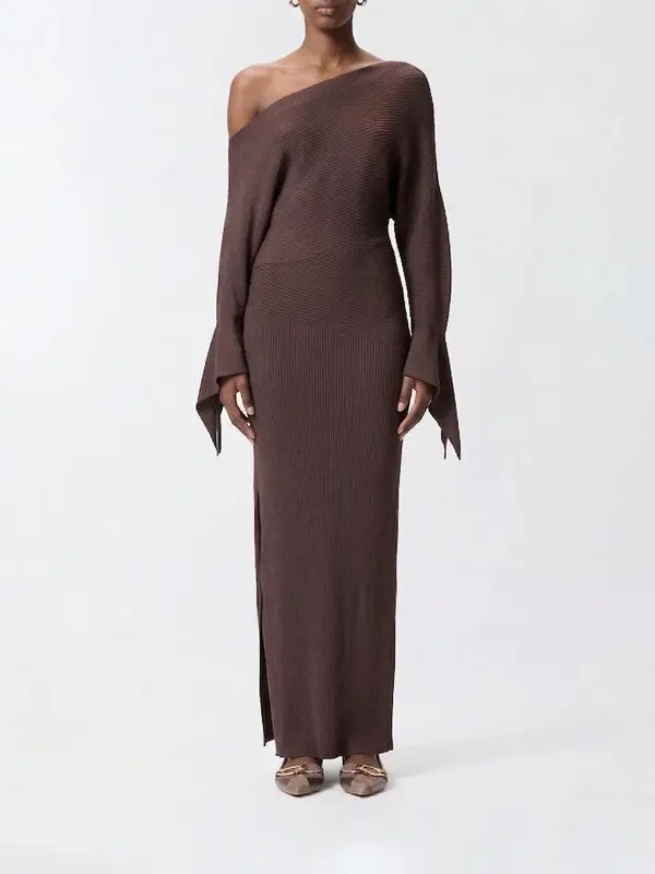 Pinko Ribbed Knit Maxi Dress - Brown