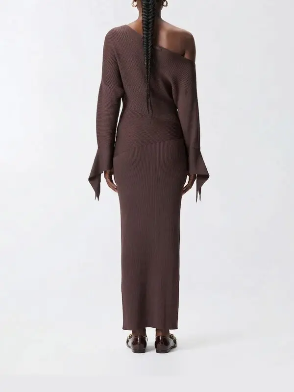 Pinko Ribbed Knit Maxi Dress - Brown