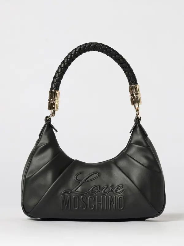 Moschino Polyurethane Shoulder Bag With Braided Handle - Black