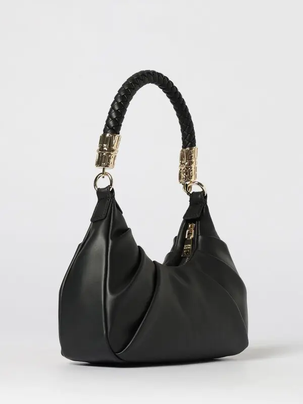 Moschino Polyurethane Shoulder Bag With Braided Handle - Black