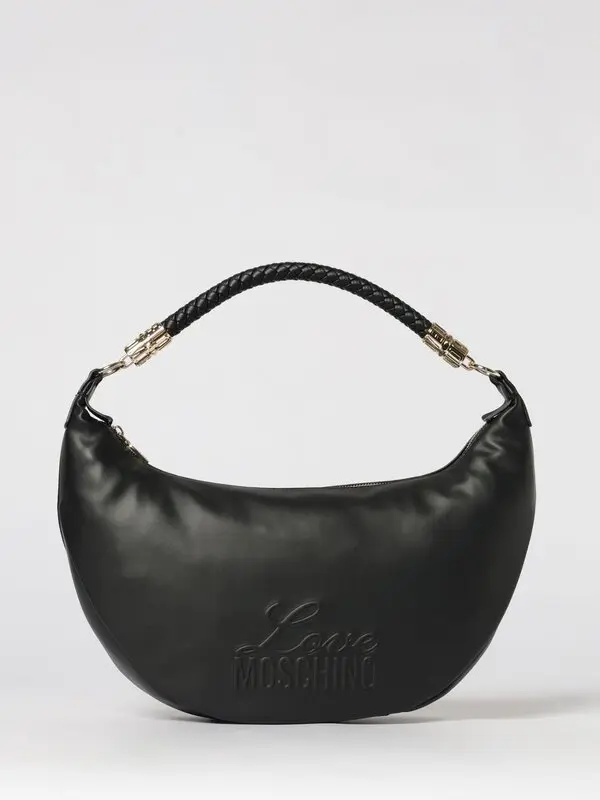 Moschino Polyurethane Hobo Bag With Braided Handle - Black