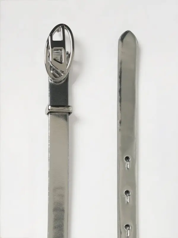 DIESEL® Metallic Leather Belt - Silver