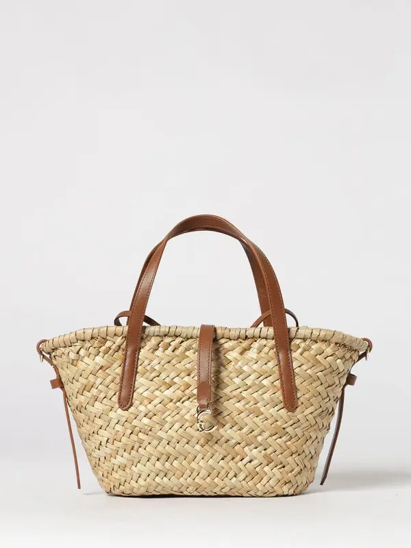 COCCINELLE Raffia Tote Bag With Leather Trim