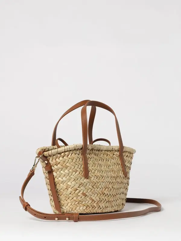 COCCINELLE Raffia Tote Bag With Leather Trim