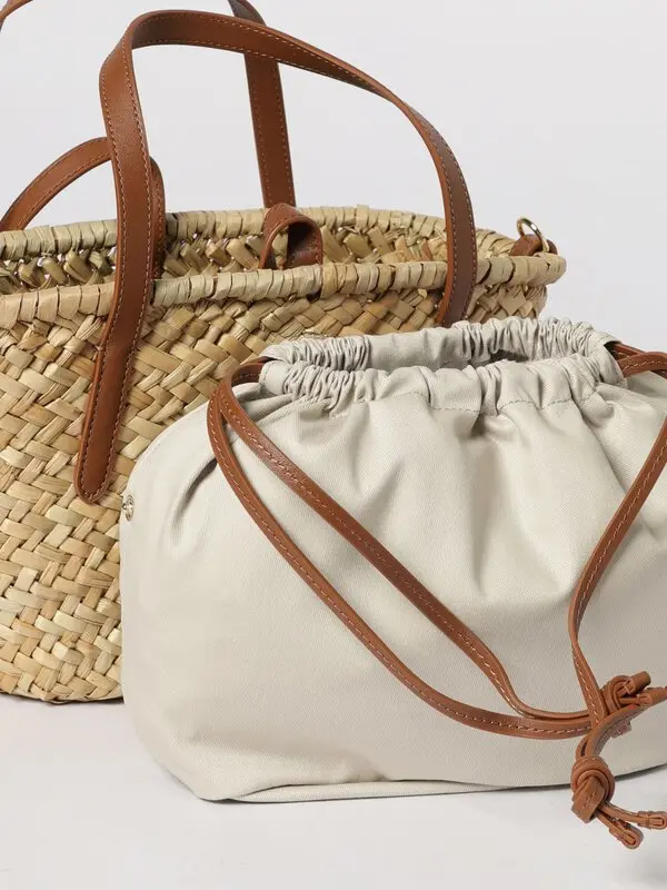 COCCINELLE Raffia Tote Bag With Leather Trim