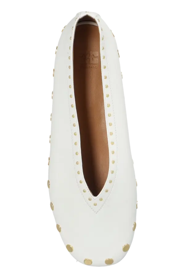 GANNI Studded Ballet Flats - White