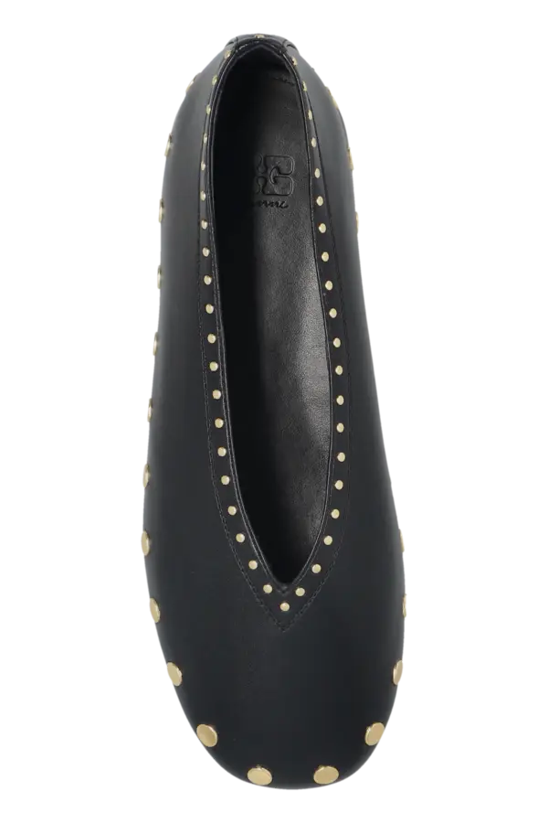 GANNI Studded Leather Ballet Flats - Black