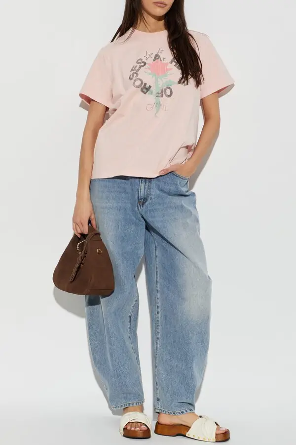 GANNI T-shirt With Print - Pink