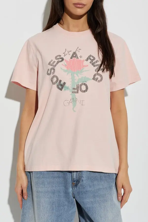 GANNI T-shirt With Print - Pink