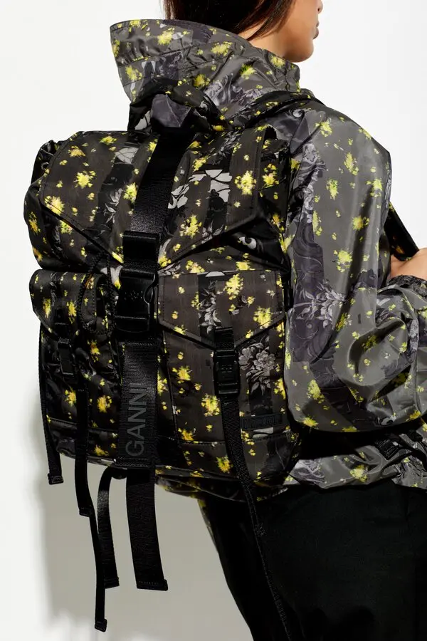 GANNI Floral Motif Backpack - Grey