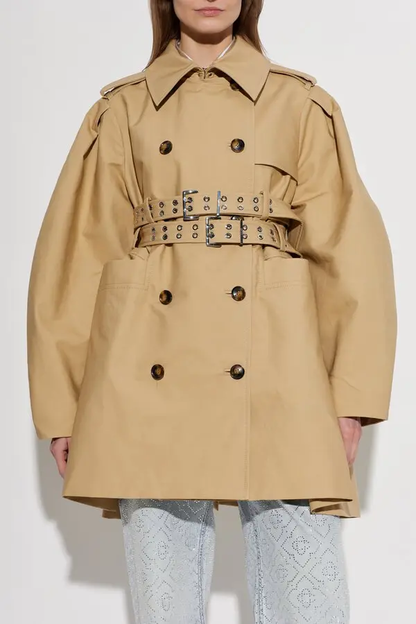 GANNI Belted Trench Coat - Beige