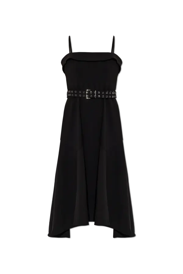GANNI Asymmetrical Midi Dress With Belt - Black