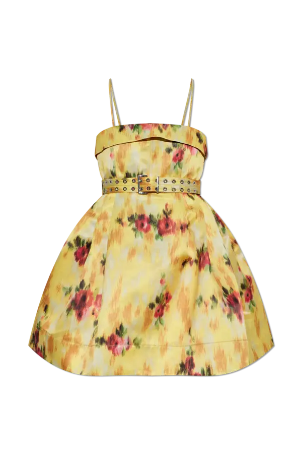 GANNI Belted Mini Dress - Yellow