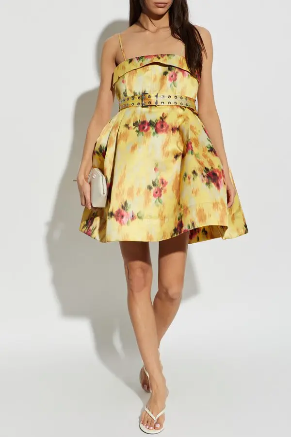 GANNI Belted Mini Dress - Yellow