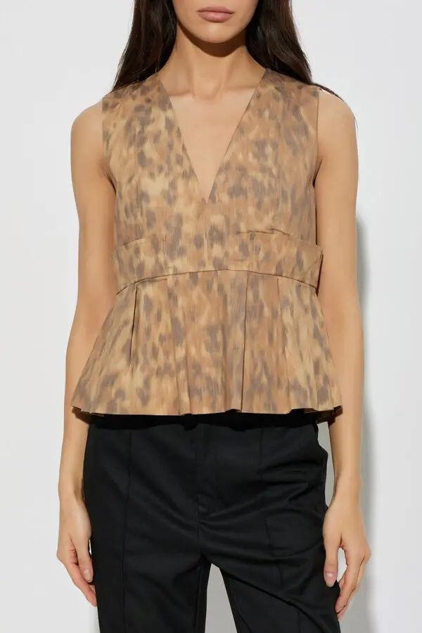 GANNI Peplum V-neck Top - Beige