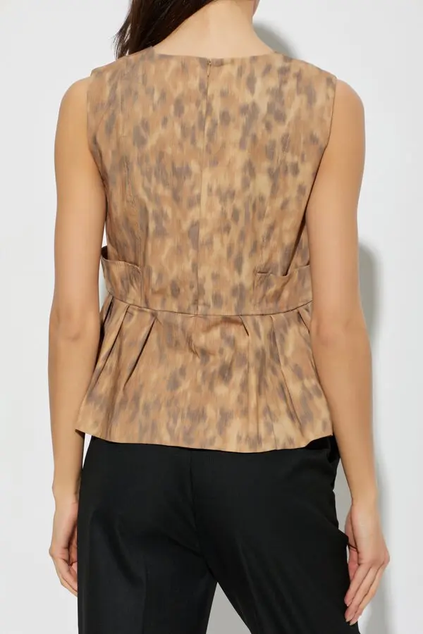 GANNI Peplum V-neck Top - Beige