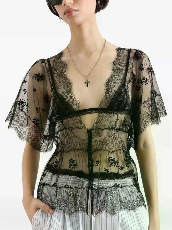 Dolce & Gabbana Tulle Top With Flower Embroidery