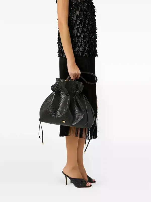 Elisabetta Franchi Leather Tote Bag With Ostrich Print