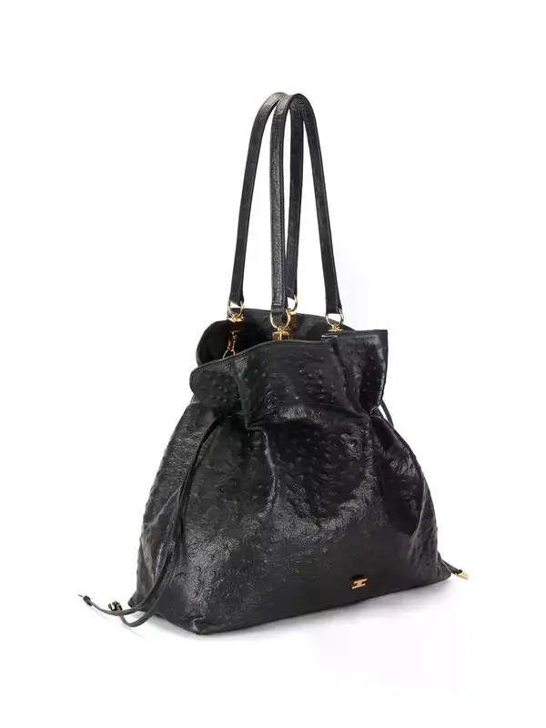 Elisabetta Franchi Leather Tote Bag With Ostrich Print