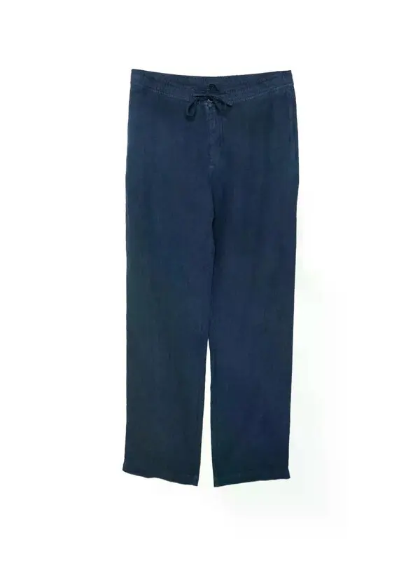 120% Lino Drawstring-waist Linen Trousers - Blue