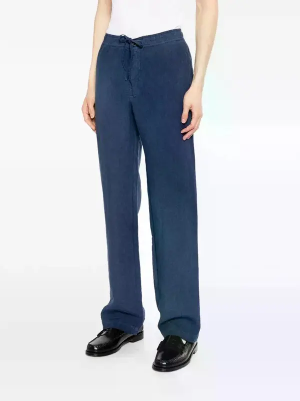 120% Lino Drawstring-waist Linen Trousers - Blue