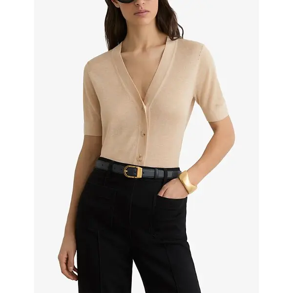 REISS V-neck Knitted Cardigan - Neutral