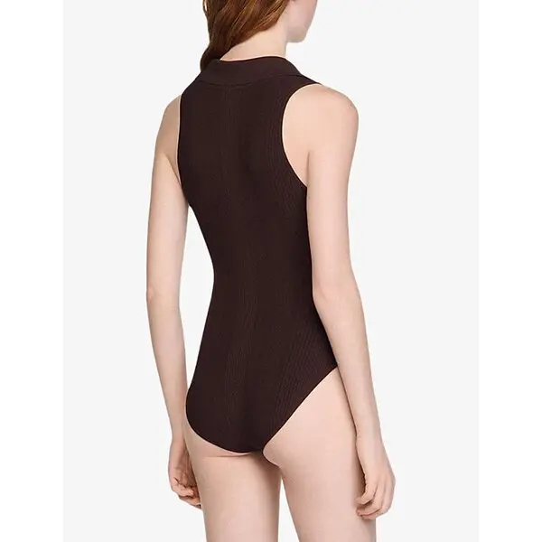 Sandro Ribbed Polo-collar Knitted Bodysuit